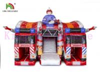 China Red Firetruck 0.55mm PVC Inflatable Jumping Castle With Slide For Kids for sale