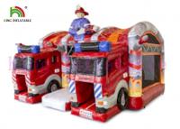 China Red Firetruck 0.55mm PVC Inflatable Jumping Castle With Slide For Kids for sale