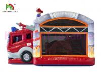China Red Firetruck 0.55mm PVC Inflatable Jumping Castle With Slide For Kids for sale