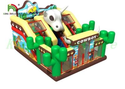 China Cowboy Blow Up Slide With Jumping Course 0.55mm PVC Tarpaulin Playground for sale