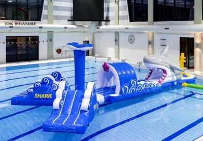 China Shark Mini Blue Blow Up Water Park / Inflatable Multiplay Course For Kids for sale