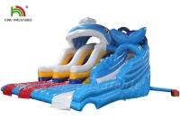 China Blue One Lane Inflatable Water Slide With Bouncer For Water Park for sale