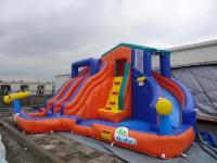 China Orange And Blue 0.55mm PVC Tarpaulin Inflatable Water Slide/New design Backyard Slide for sale