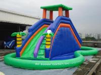 China Orange And Blue 0.55mm PVC Tarpaulin Inflatable Water Slide/New design Backyard Slide for sale
