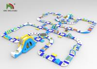China 0.9mm Plato PVC Customized 61x41m Blue Inflatable Floating Water Park With Slide for sale