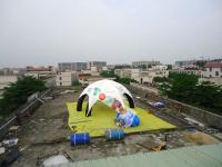 China 10m Span Inflatable Airtight Spider Event Tent Black PVC Frame Posts With White Printed Roof for sale