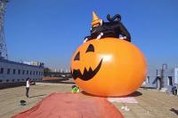China 4m Inflatable Advertising Products Halloween Pumpkin With Black Cat for sale
