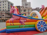 China Inflatable Unicorn Carriage Dry Slide Outdoor With Air Blower for sale