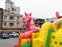 China Inflatable Unicorn Carriage Dry Slide Outdoor With Air Blower for sale