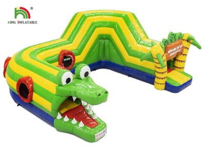 China Outdoor 6.5x5.5m Green Crocodile Inflatable Obstacle Course Inflatable Sports Games for sale