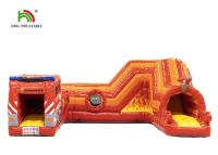 China PVC 0.55mm 21ft Red Fire Truck Inflatable Obstacle Course For Kids for sale