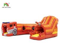 China PVC 0.55mm 21ft Red Fire Truck Inflatable Obstacle Course For Kids for sale
