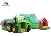 China Logo Printing Green 6.5m Tractor Inflatable Obstacle Course For Party for sale