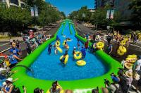 China Customized Three Lanes Inflatable City Slide For Outdoor Sports Game for sale