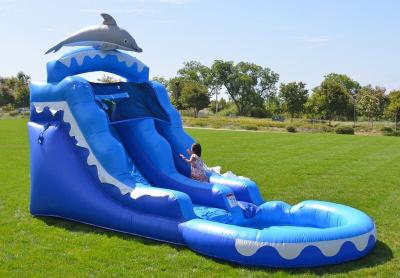China Cartoon Shark 10x21ft Inflatable Water Slide For Kids Quadruple Stitching for sale