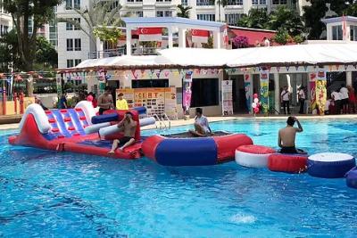China Fun 0.9mm PVC Inflatable Water Obstacle Course Custom size for sale
