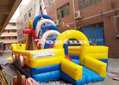 China Safe Inflatable Barque Jumping Castle , Inflatable Bouncy Boat With Long Slide for sale
