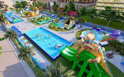 China Funny Outside Animal Inflatable Water Combo Park With 0.9mm PVC Tarpaulin Material for sale