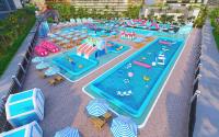 China Custom Blue Cool Inflatable Theme Water Park Slide Silk Printing for sale