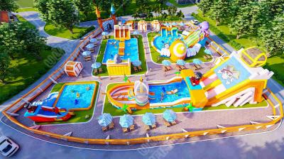 China Outdoor Amusement Giant Inflatable Land Water Park Hand Printing for sale
