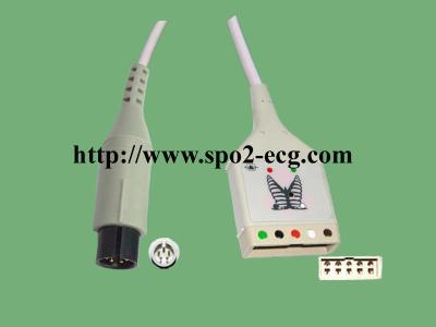 China IEC AHA Philips 5 Lead Ecg Cable Round 8 Pin 12 Feet With Clip / Snap for sale