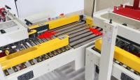 China 1830x670x1230mm Automatic Horizontal Carton Box Cross Sealing Adhesive Tape Packaging Line for sale