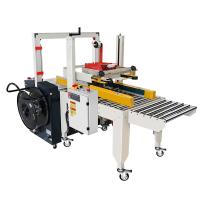 China Home Semi Automatic Paper Packaging Material Carton Box Case Sealing And Strapping Machine for sale
