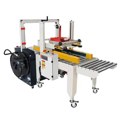 China Home Semi Automatic Paper Packaging Material Carton Box Case Sealing And Strapping Machine for sale
