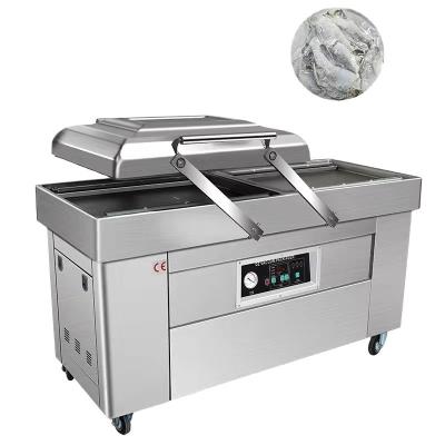 China Beef Steak Plastic Packaging 40m3/h Pump Speed Vertical Double Chamber Vacuum Packer for sale