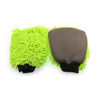 China Auto Cleaning Single Sided Green Microfiber Chenille Car Wash Mitt Gloves 24.8x19cm for sale