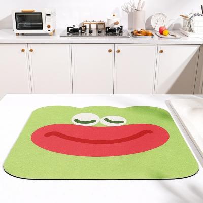 China Square Waterproof Anti-Slip Kitchen Dish Draining Mat with Contemporary Cartoon Print for sale