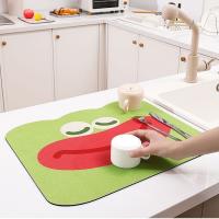 China Square Waterproof Anti-Slip Kitchen Dish Draining Mat with Contemporary Cartoon Print for sale
