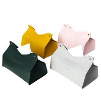 China Stylish Yellow Nordic Home Room Kitchen Car PU Leather Tissue Box Napkin Cover Holder for sale