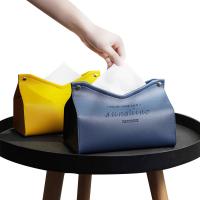 China Stylish Yellow Nordic Home Room Kitchen Car PU Leather Tissue Box Napkin Cover Holder for sale