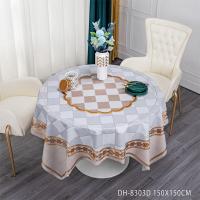 China Oil-Proof PVC Round Plaid Tablecloth for 10-Person White Round Table Classic Style for sale