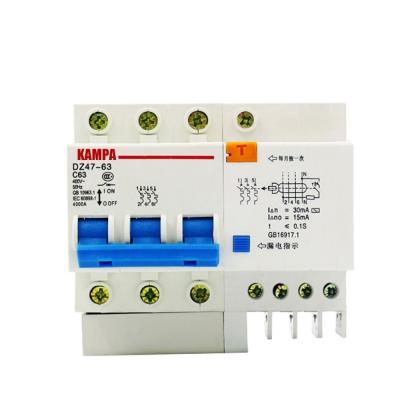 China 3p+n 63a 380v Small Earth Leakage Circuit Breaker , RCBO Household Leakage Protector Switch for sale