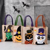 China 26*15cm Halloween Burlap Bag Linen Handbag 27g Lightweight Witch Pumpkin Skull Theme for sale