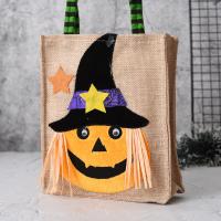 China 26*15cm Linen Handbag Halloween Theme Candy Gift Bag Witch Pumpkin Black Cat Skull for sale