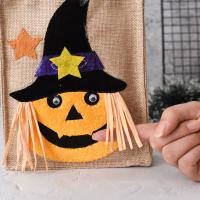 China Witch Pumpkin Halloween Theme Linen Handbag 27g Candy Bag for Small Gifts 26*15cm for sale