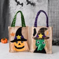 China Witch Pumpkin Halloween Theme Linen Handbag 27g Candy Bag for Small Gifts 26*15cm for sale