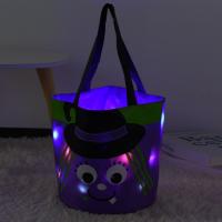 China Customized Size Halloween Basket LED Light Kids Gift Trick Or Treat Candy Bucket Bag for sale