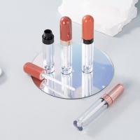China Custom 4.5ml Plastic Round Lip Glaze Tube with Electroplated Ring - High-Transparency Design with Brush Applicator for sale