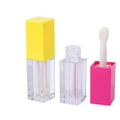 China Square Plastic Lip Glaze Tube with Brush 4.9ml Custom Color Cosmetic Lipgloss Packaging for sale