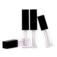 China Plastic Lip Gloss Tube 1.2ml Square Empty Packaging Black Brush Cap Clear Body for sale