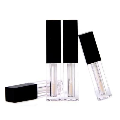 China Plastic Lip Gloss Tube 1.2ml Square Empty Packaging Black Brush Cap Clear Body for sale