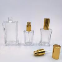 China Customized 20ml 30ml 50ml Square Glass Bottle with Aluminum Sprayer and Over Cap for sale