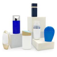 China 50ml Oval Luxury Gold Sunscreen Bottle PP Plastic Premium Skincare Packaging for sale