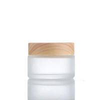China 5g 10g 15g 30g 50g Empty Frosted Glass Cream Jars Refillable Cosmetic Natural Wood Leak-proof Travel Storage Containers for Eye Cream Face Mask Skincare for sale
