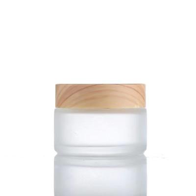 China 5g 10g 15g 30g 50g Empty Frosted Glass Cream Jars Refillable Cosmetic Natural Wood Leak-proof Travel Storage Containers for Eye Cream Face Mask Skincare for sale