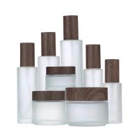 China 5g 10g 15g 30g 50g Empty Frosted Glass Cream Jars Cosmetic Natural Wood  Containers for Eye Cream Face Mask for sale